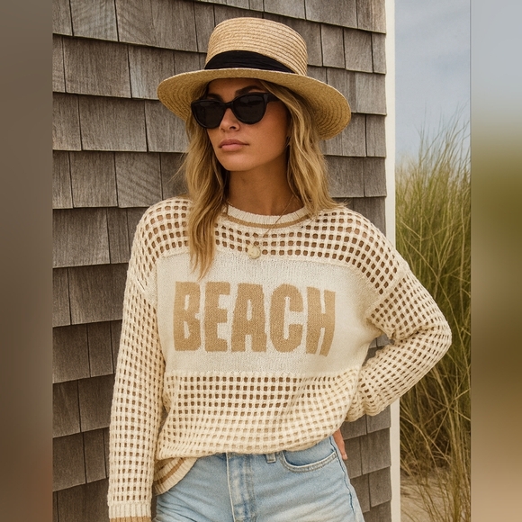 Cato | Sweaters | Nwot Crochet Knit Beach Sweater Pullover Coastal ...